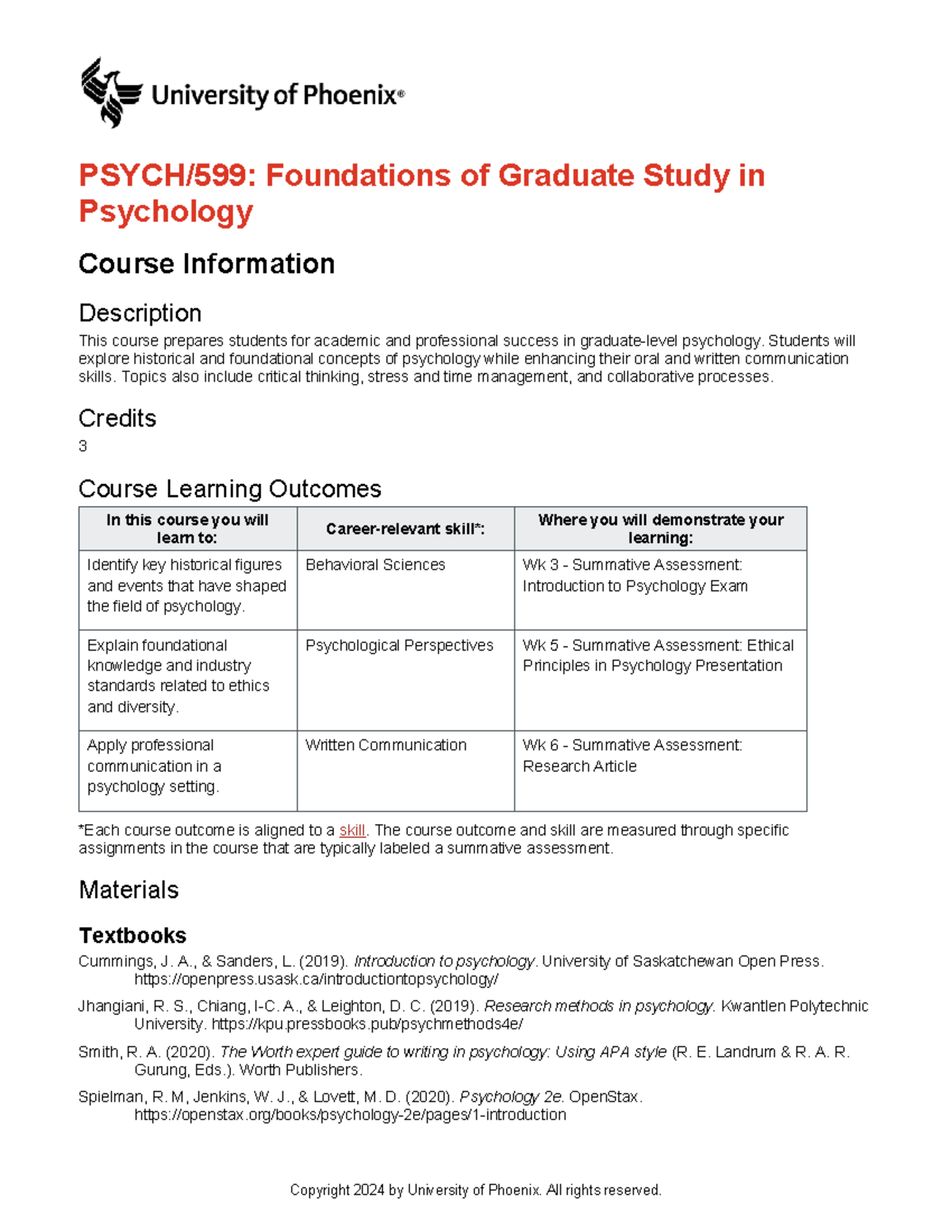 Psych 599: Graduate Study Foundations Syllabus and Schedule Overview ...