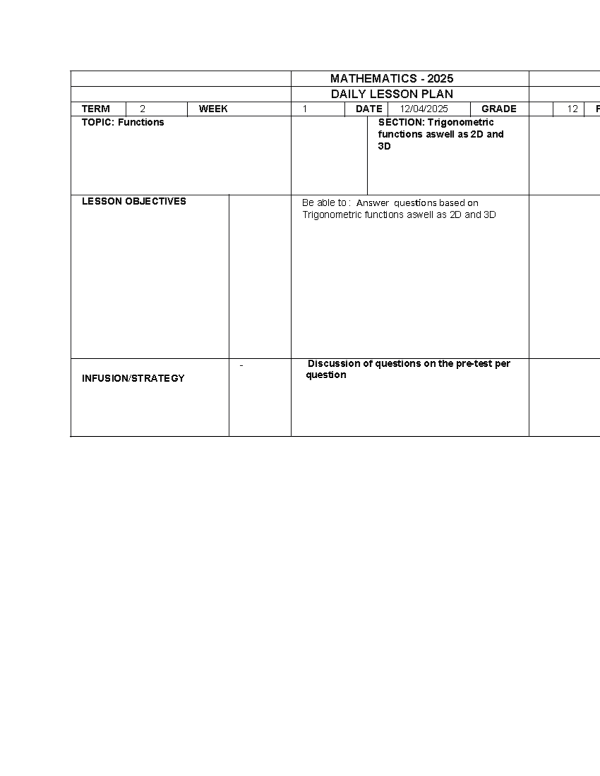 MATHEMATICS 2025 TERM 2 WEEK 1 LESSON PLAN: Trigonometric Functions ...