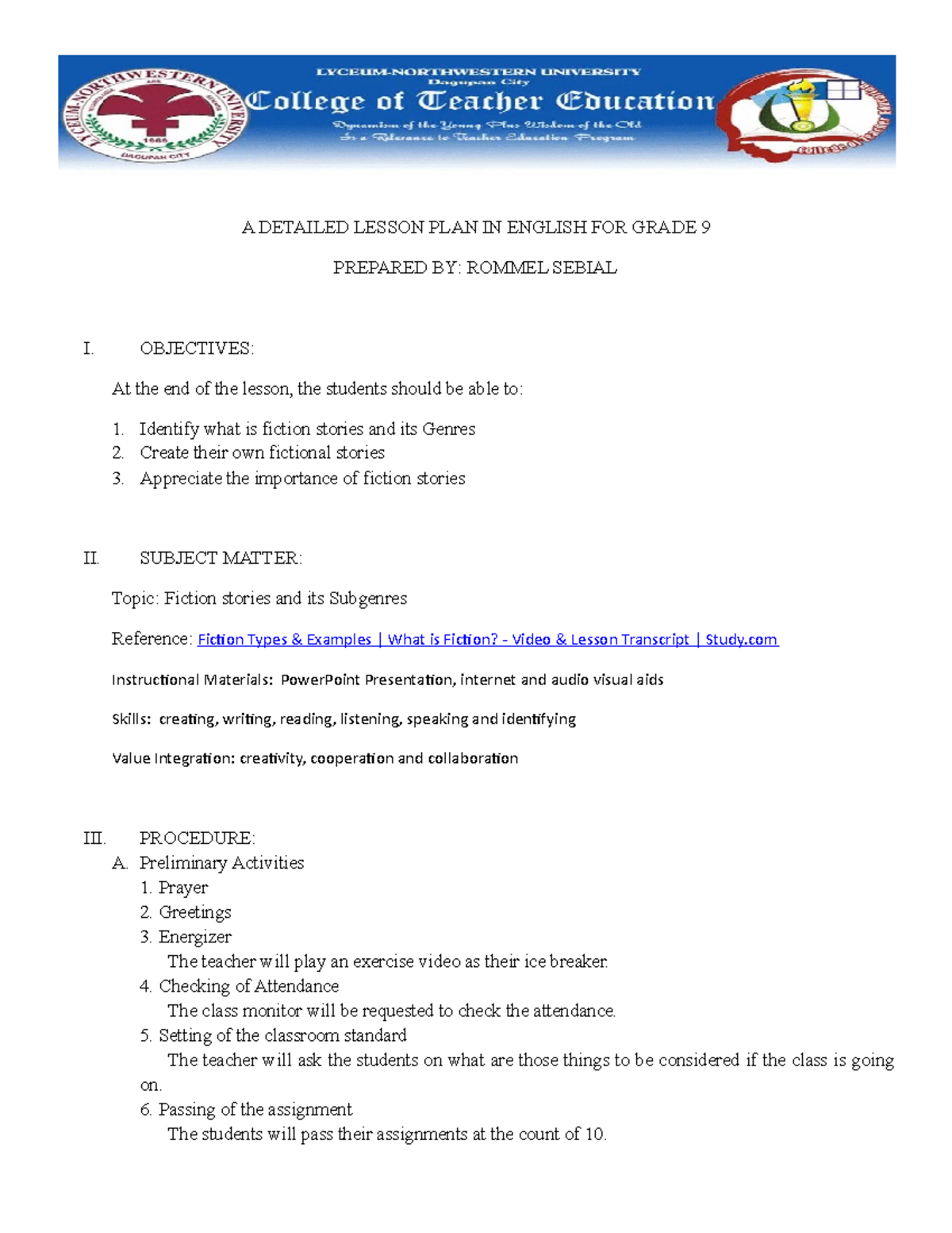 A Detailed Lesson Plan In English For Grade 9 Students Question