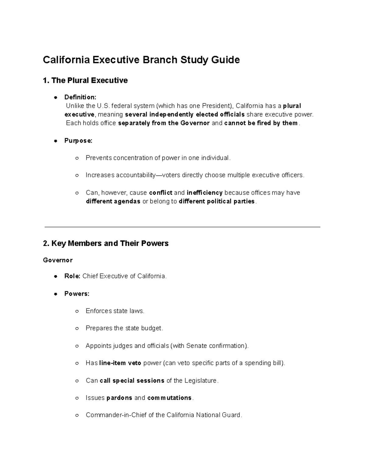 Executive Branch Study Guide: Pluralism in U.S. Federalism - Studocu