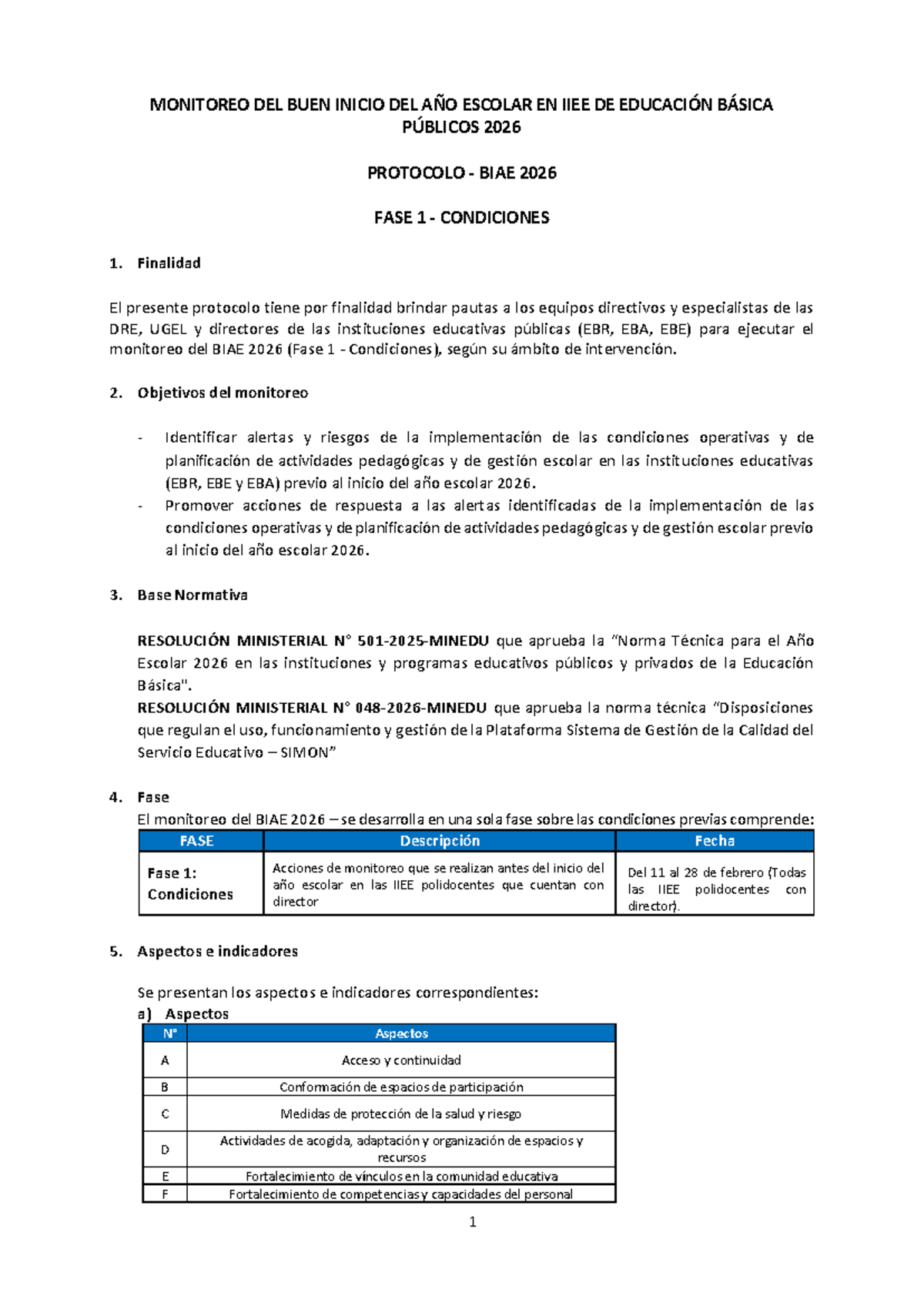 Protocolo BIAE 2026 FASE 1: Monitoreo del Inicio Escolar - Studocu