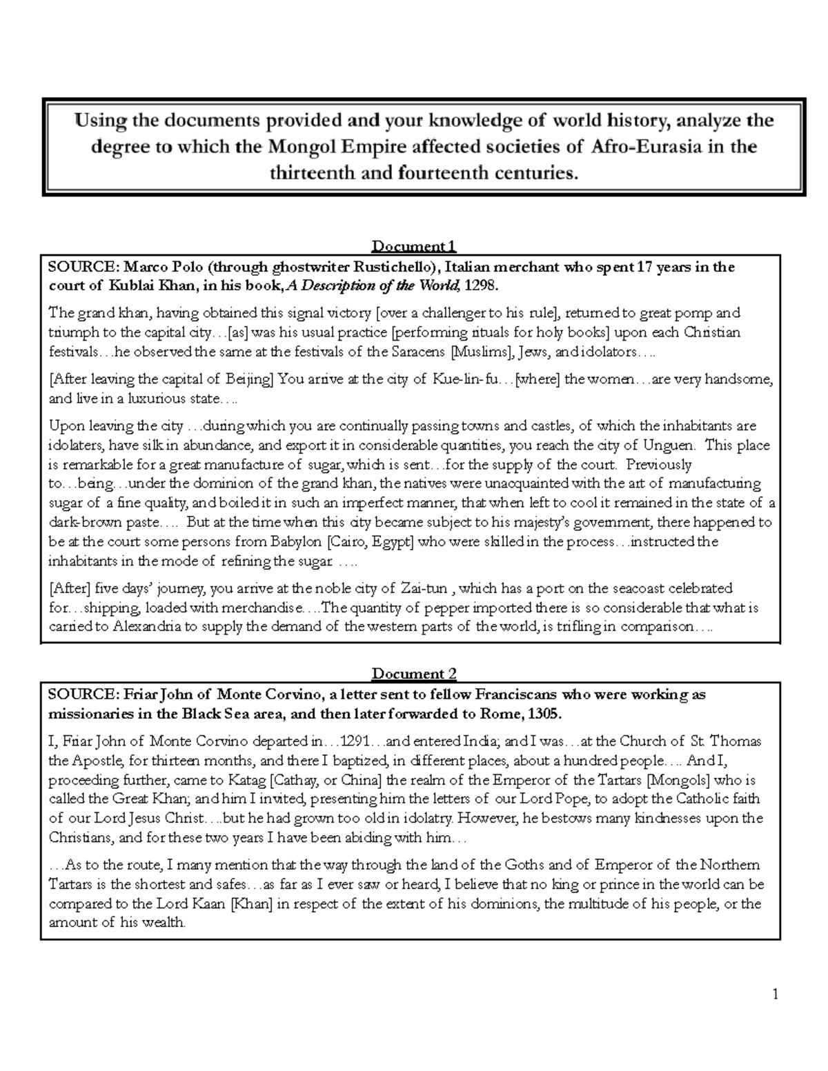 AP World History Mongol Expansion DBQ Analysis and Examples - Studocu
