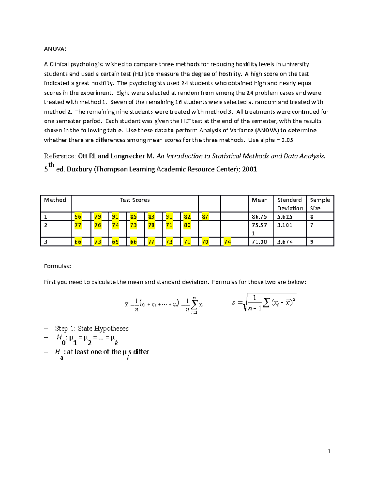 Final Review Part 2 Anova Solution - ANOVA: A Clinical psychologist wished to compare three ...