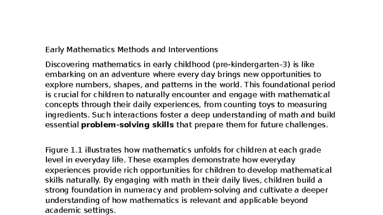 Early Mathematics Methods and Interventions: Foundations for Young ...