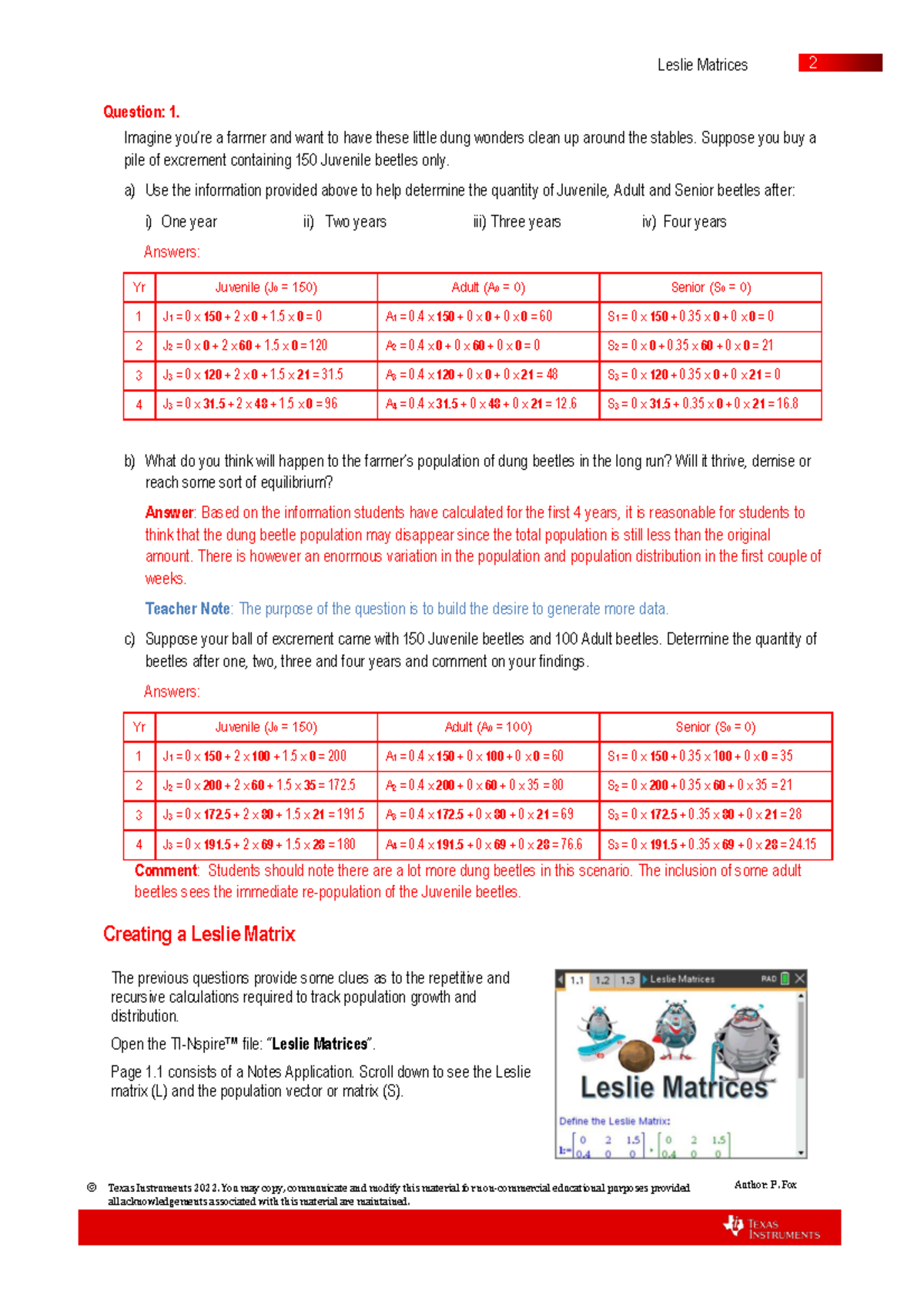 Les2 - Leslie Matrices Population Dynamics Analysis - Studocu