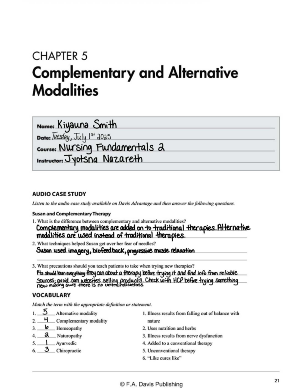 CH5SG - Study Guide on Complementary and Alternative Modalities - Studocu