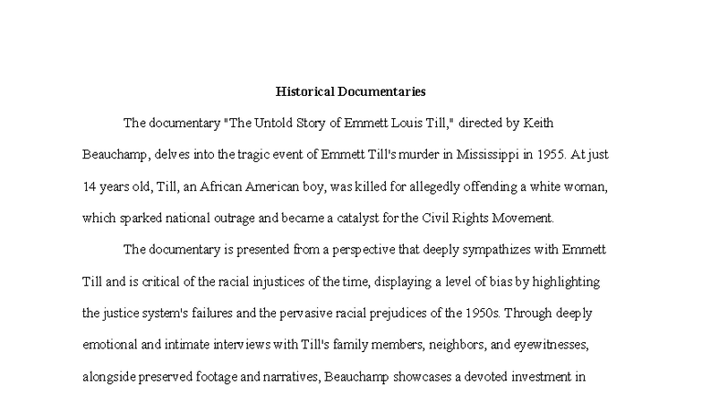 HIS 262 Module 4 - Analysis of "The Untold Story of Emmett Till" - Studocu