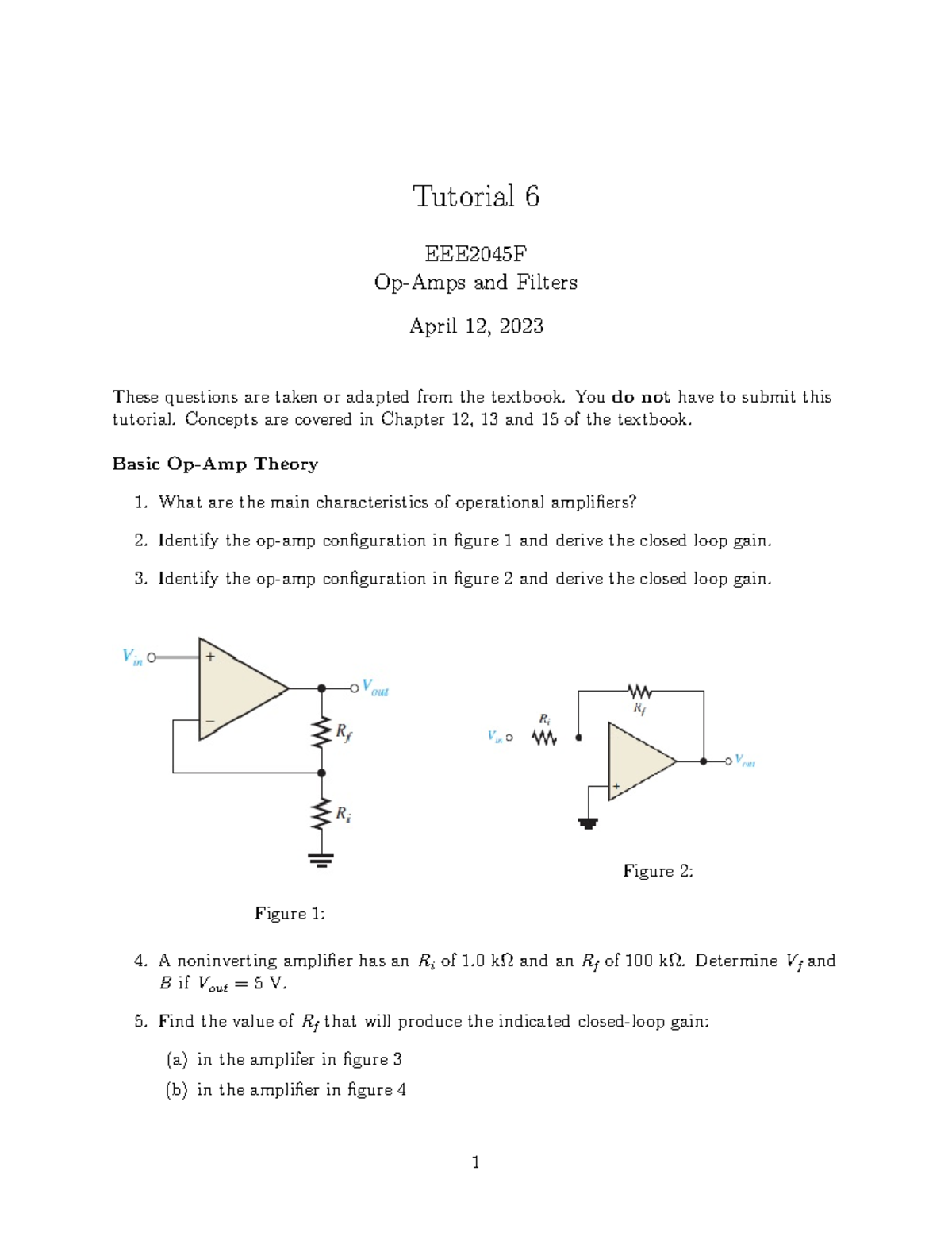 Tutorial 6: Operational Amplifiers & Filters Concepts (Ch. 12-15) - Studocu