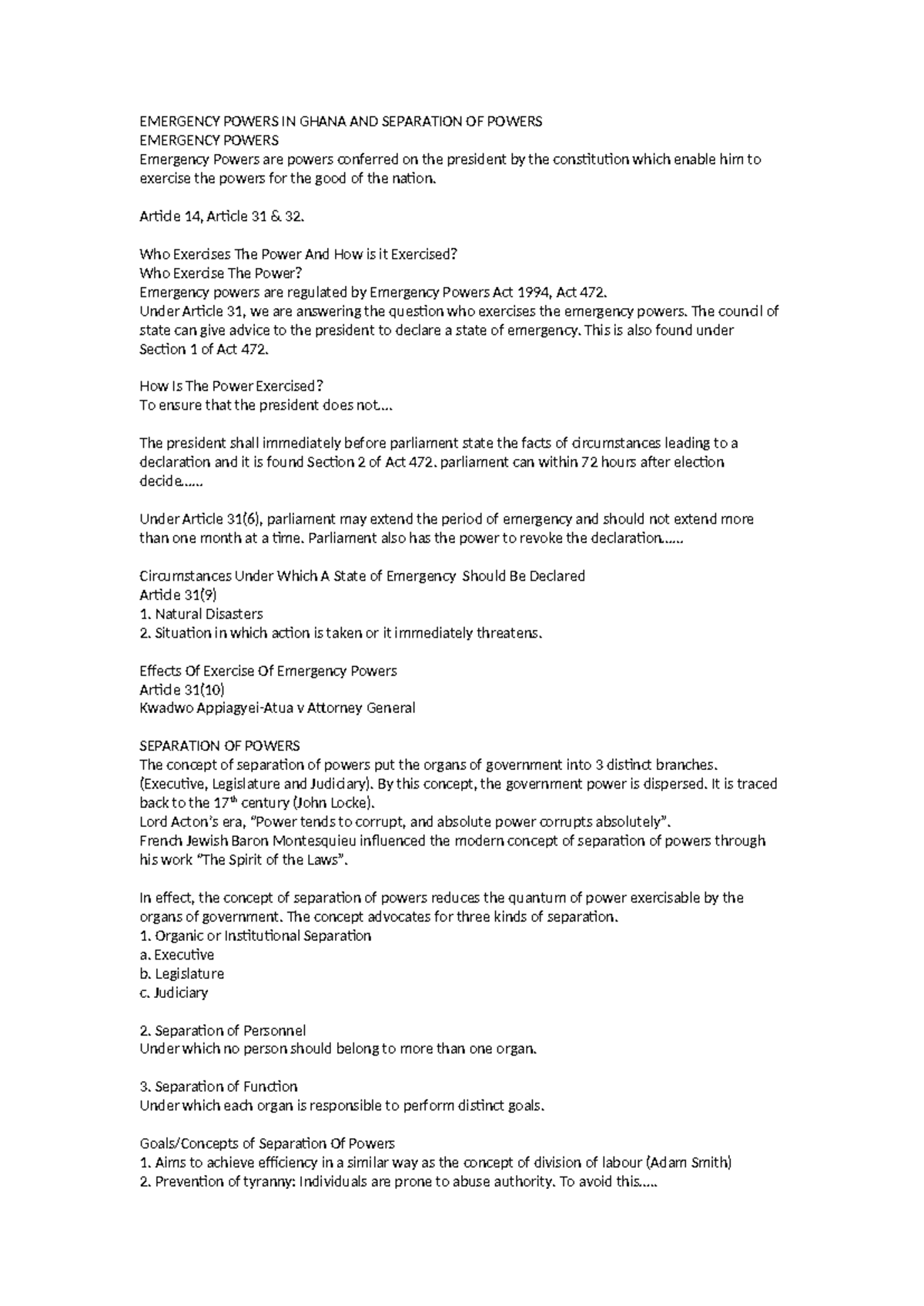 Emergency Powers and Separation of Powers in Ghana: A Legal Overview ...