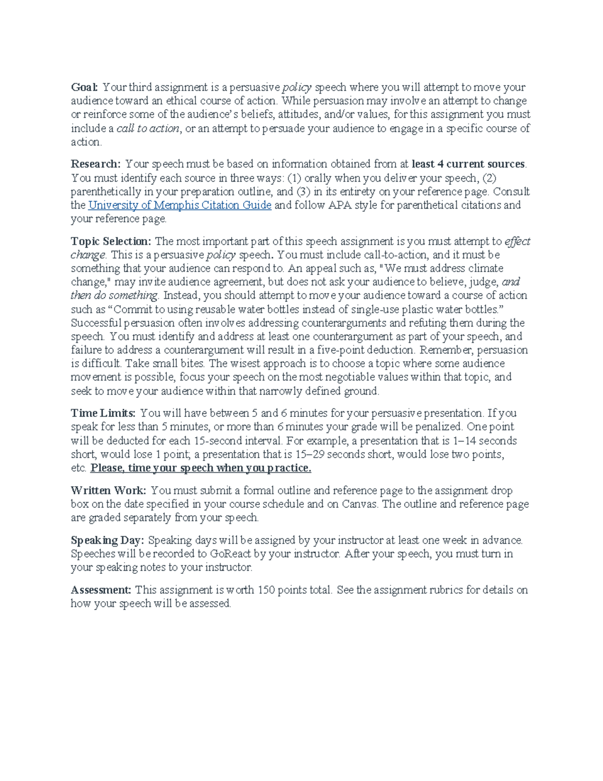 Persuasive Policy Speech Assignment Guidelines (COM 101) - Studocu