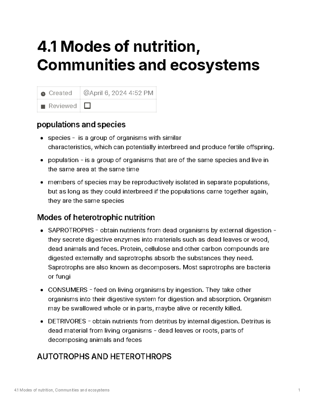 4.1 Modes of Nutrition: Communities and Ecosystems Overview - Studocu