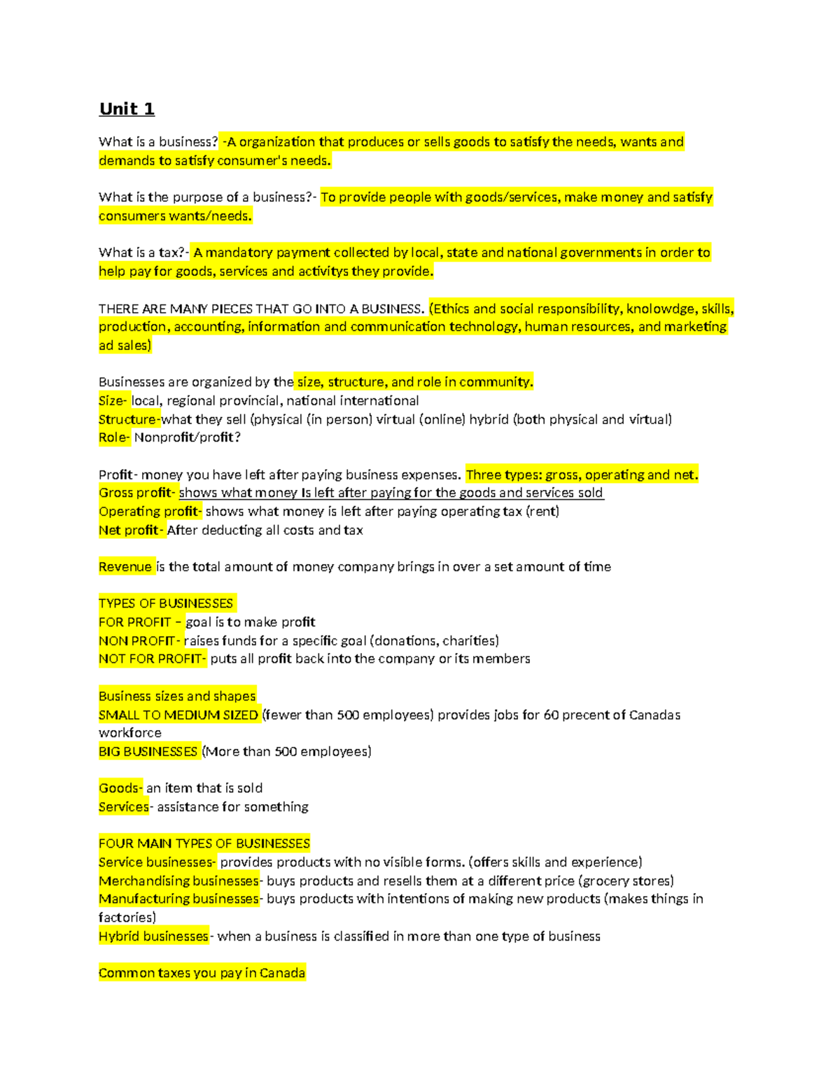 Unit 1 Notes: Understanding Business Fundamentals in Launching and ...
