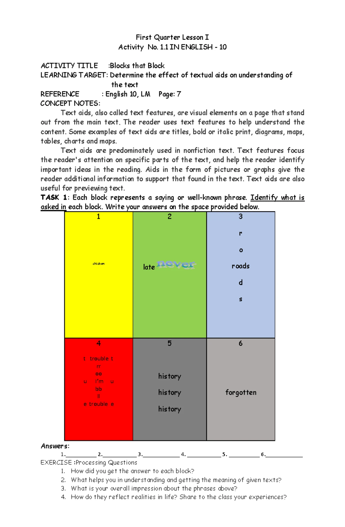 4As (Activity, Analysis, Abstraction, Application) Lesson Plan ...