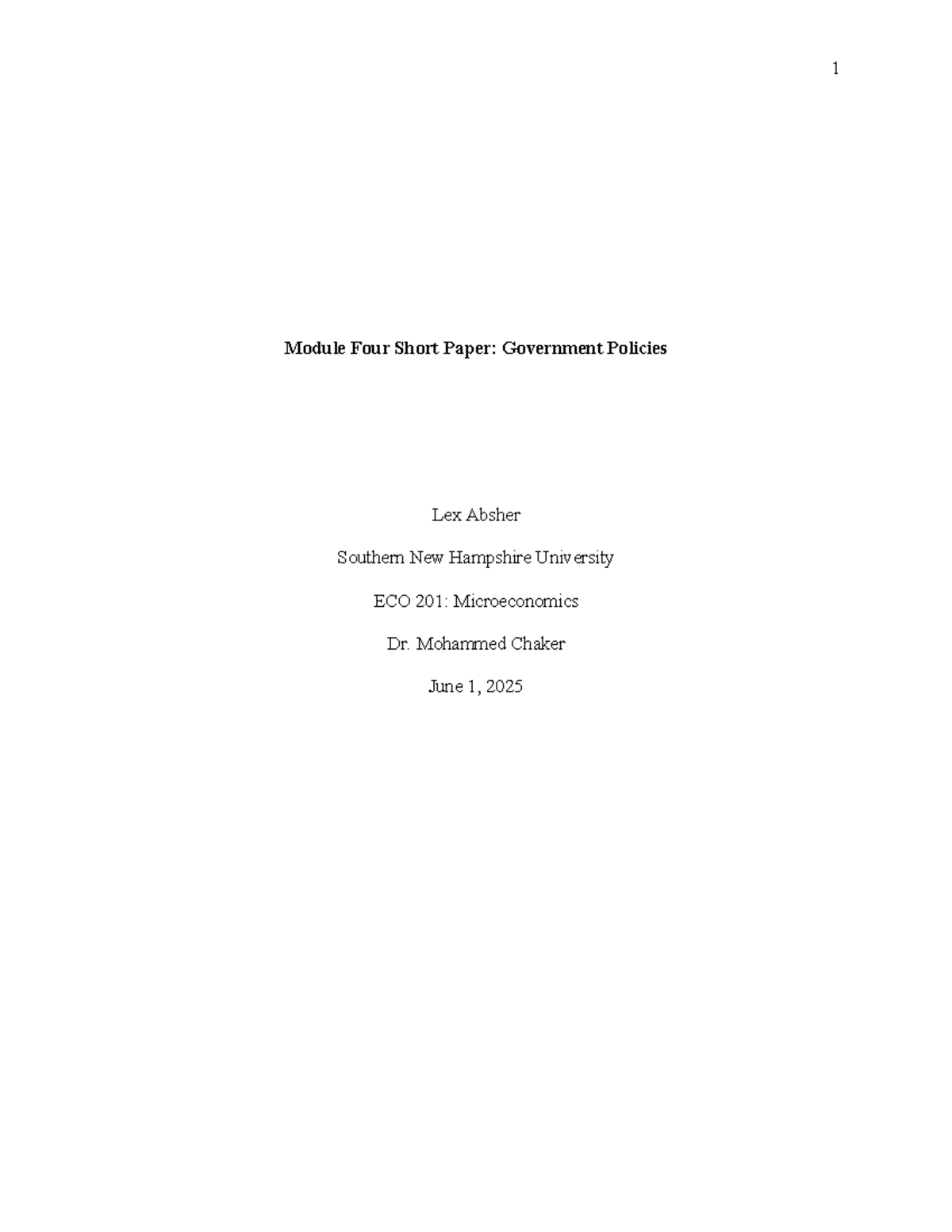 ECO 201: Module Four Short Paper on Government Policies - Studocu