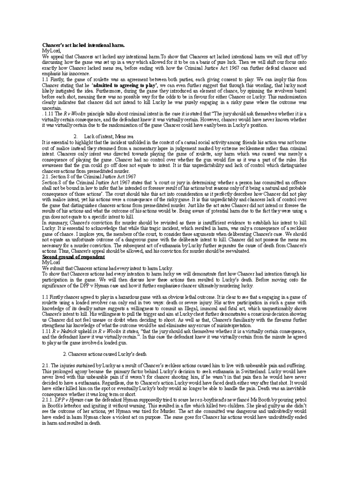 LSE 2023 Moot Court: Chancer's Intent and Criminal Liability Analysis ...