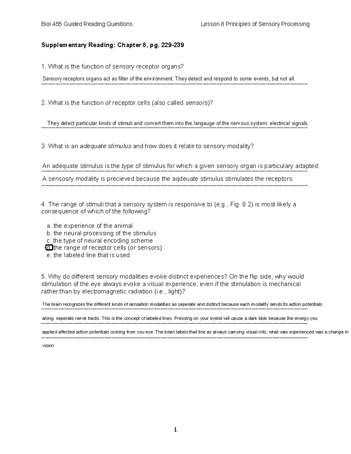 8. GRQ Sensory Processing Principles: A Detailed Chapter Review - Studocu