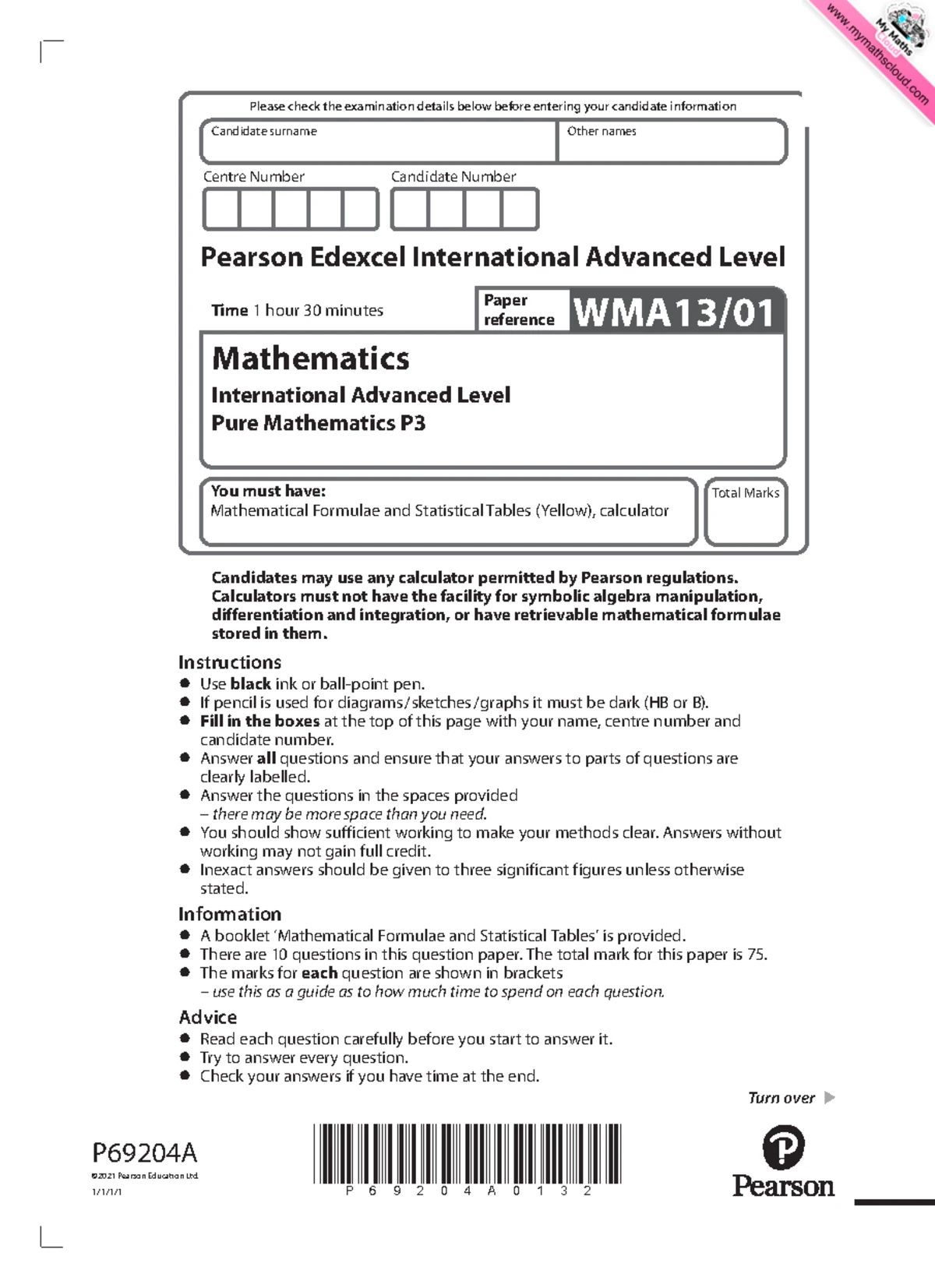 Pure Mathematics P3 WMA13 - Exam Paper - 31 May 2023 - Studocu