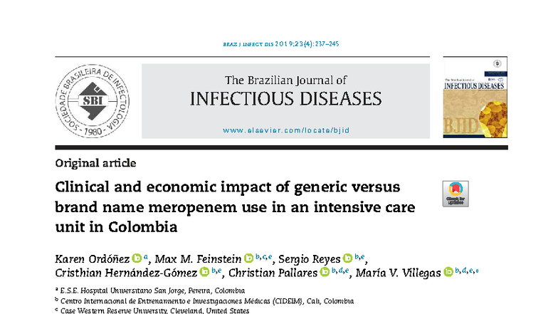 Clinical and Economic Impact of Meropenem: Generic vs Brand Name in ICU ...