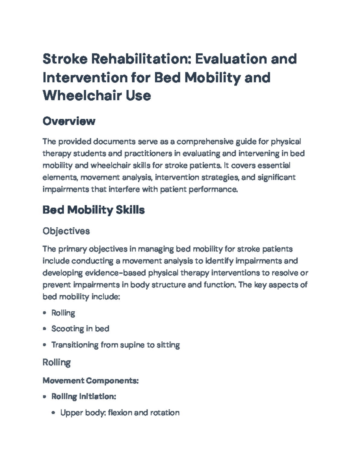 Stroke Rehabilitation: Bed Mobility and Wheelchair Use Interventions ...