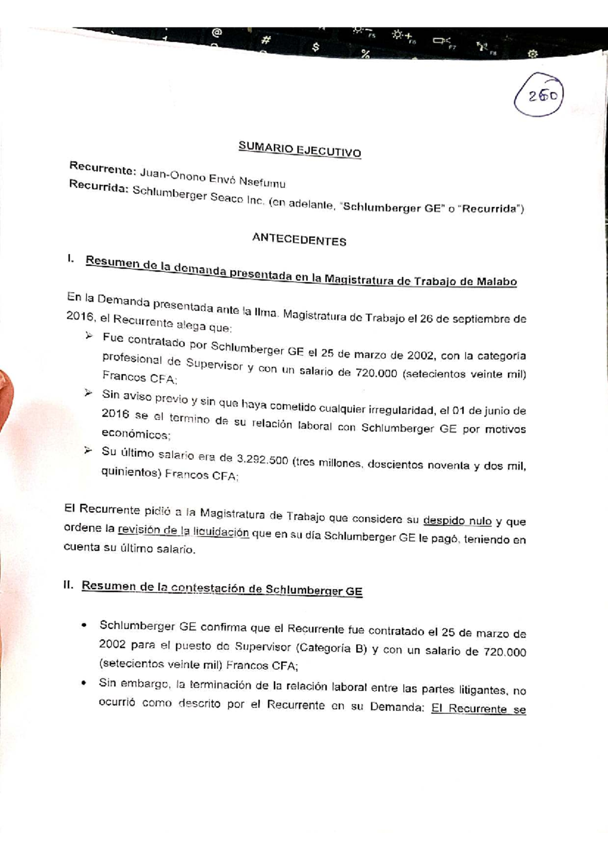 260 RESUMEN DEL CASO: Juan Ozono vs. Schlumberger Seaco Inc. - Studocu