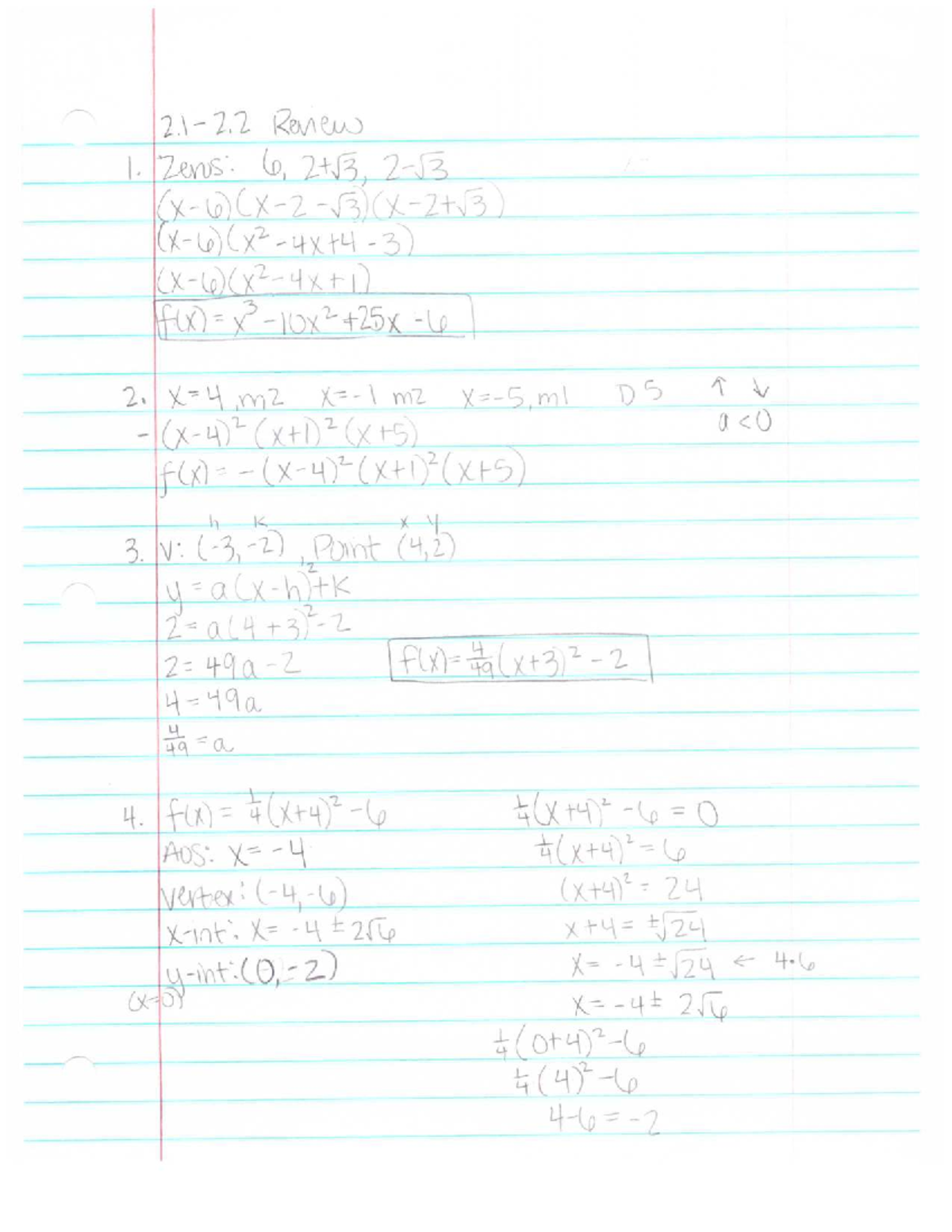 Math 101: Review 1 - Zeros, Vertex, and Function Analysis - Studocu