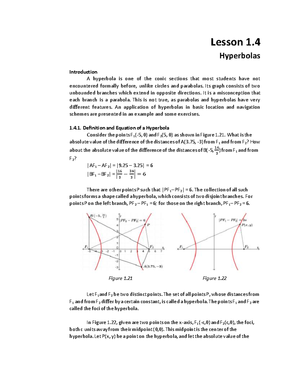 Lesson 1.4: Introduction to Hyperbolas in Conic Sections - Studocu