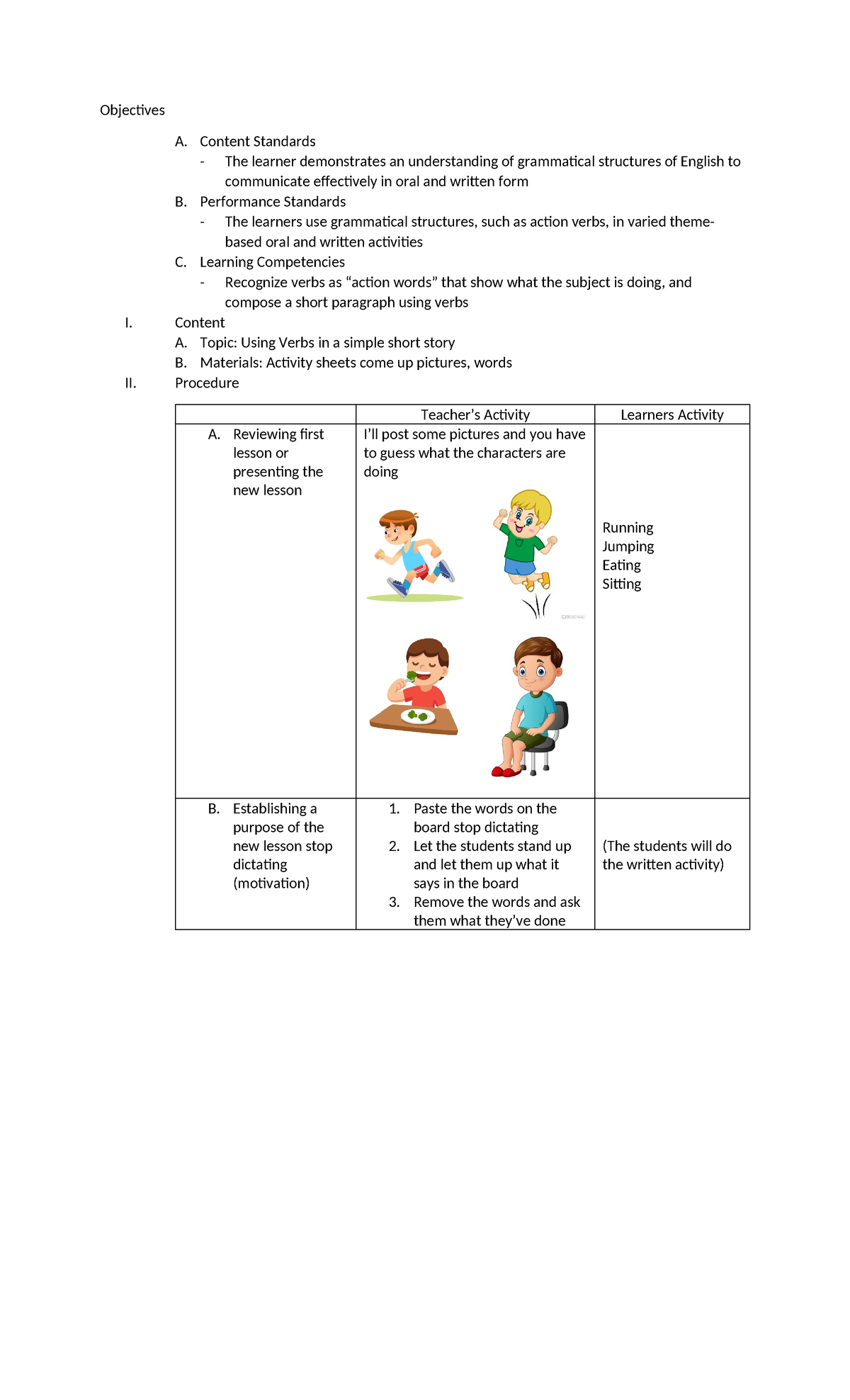 LP in English 3 - Using Verbs in Short Stories Activities - Studocu