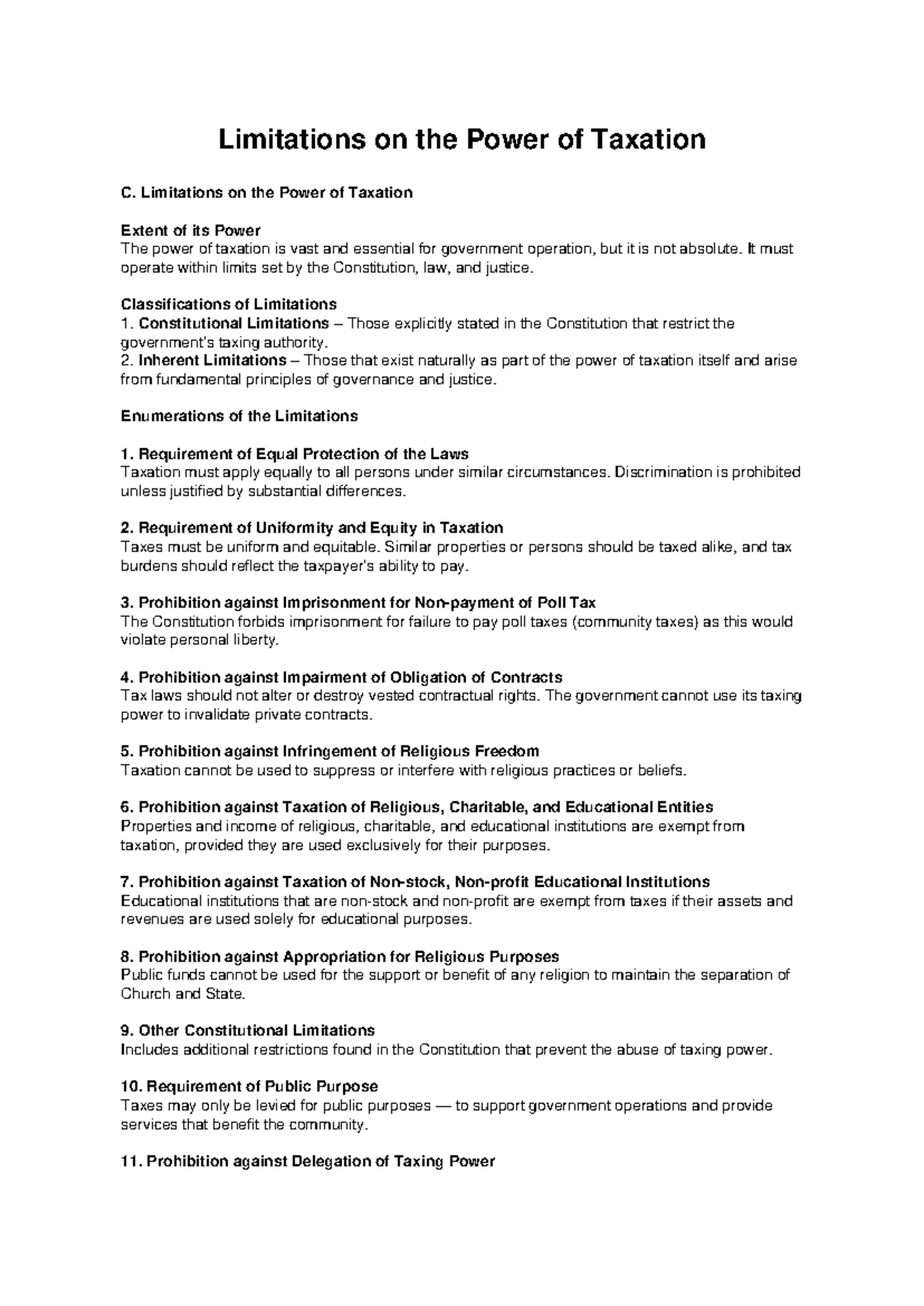 Limitations on Taxation Power: Constitutional and Inherent Constraints ...
