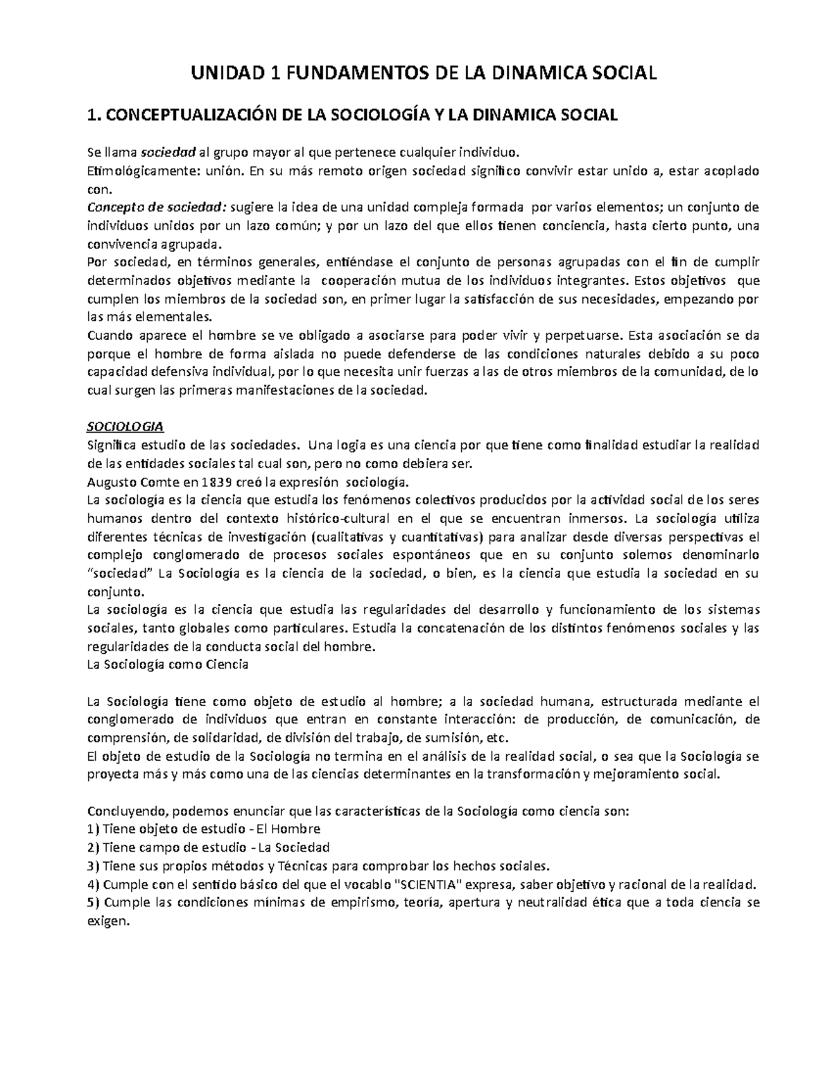 Unidad 1: Fundamentos de la Dinámica Social - Material de Estudio - Studocu