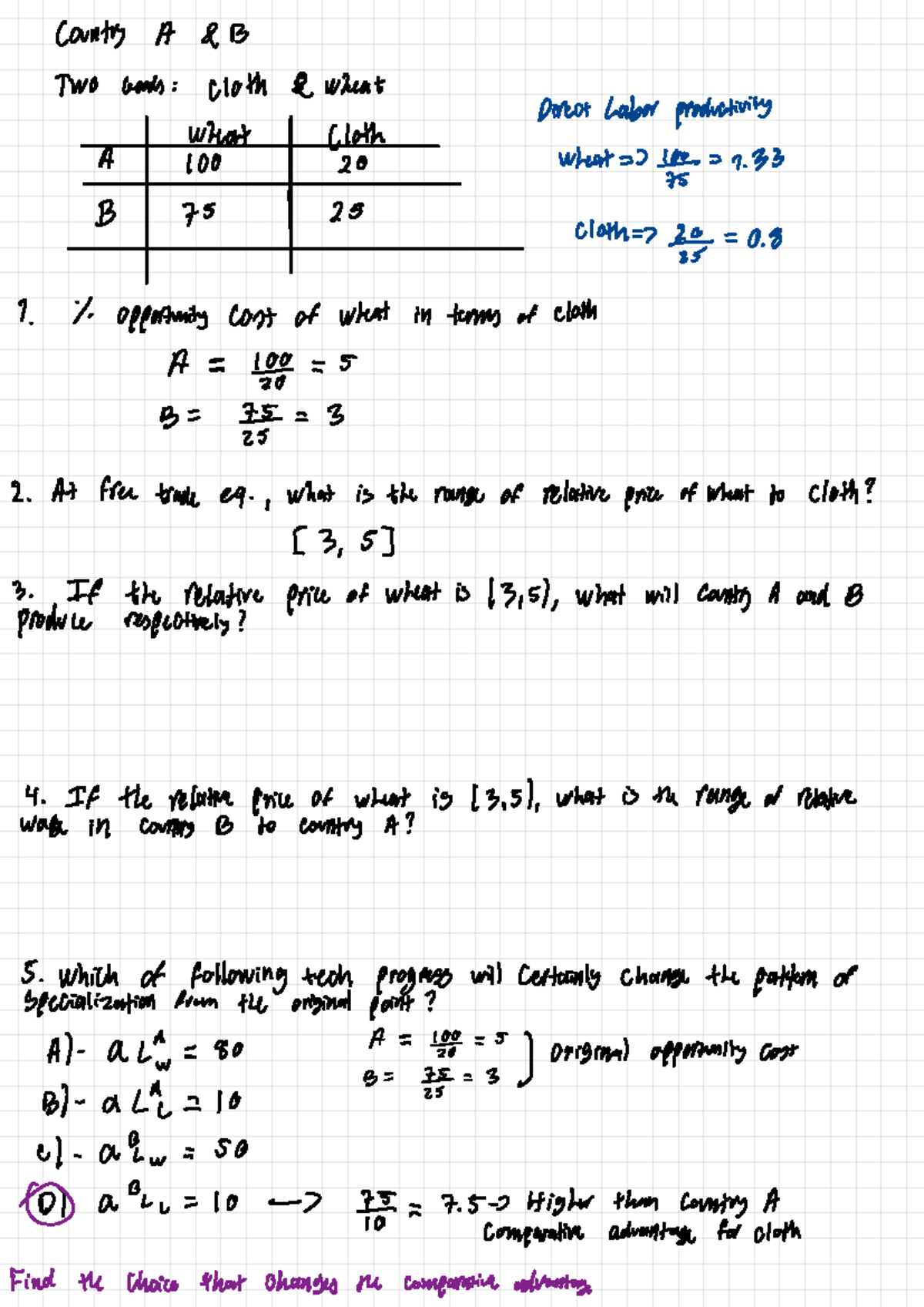 Ricardian Model Example: Comparative Advantage in Trade Analysis - Studocu