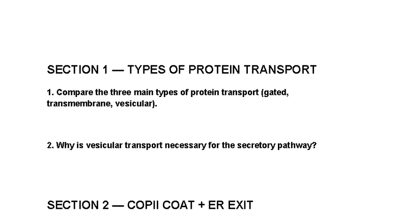Cell Bio Lecture 13: Protein Transport & Secretory Pathways Practice ...