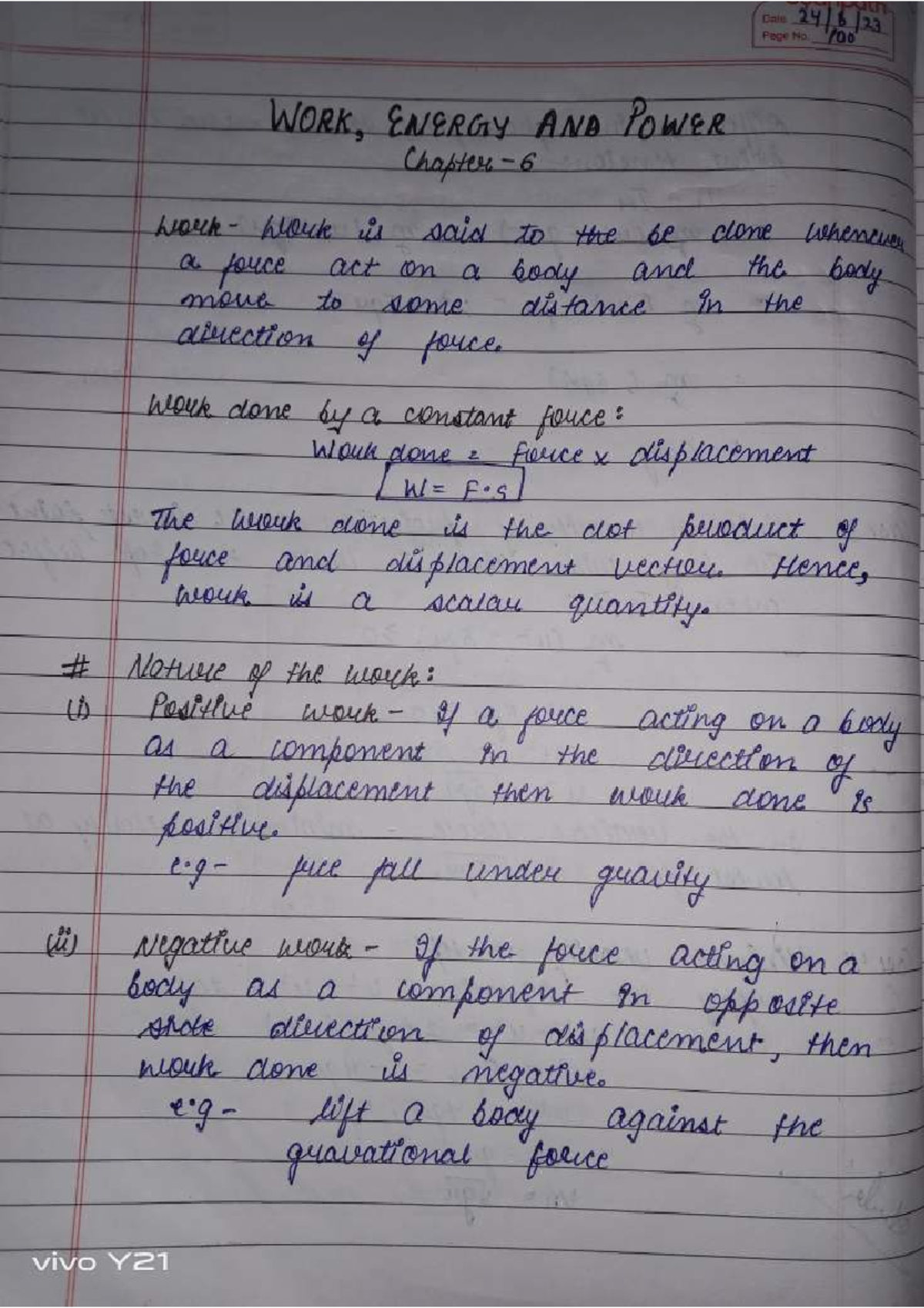 Work energy and power - best study notes - Date Page No. 700 WORK ...