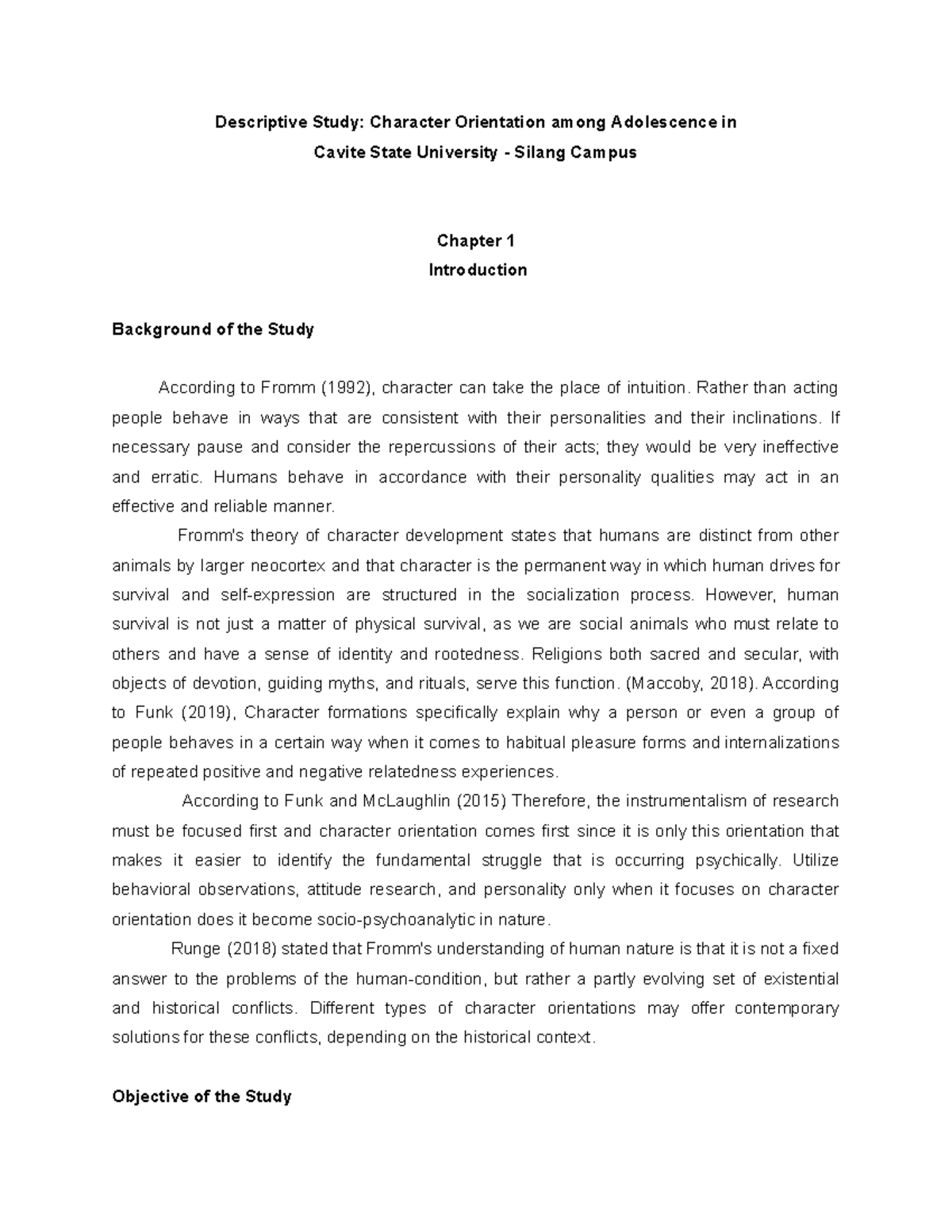 Character Orientation Study Among Psychology Students (PSY110) - Studocu