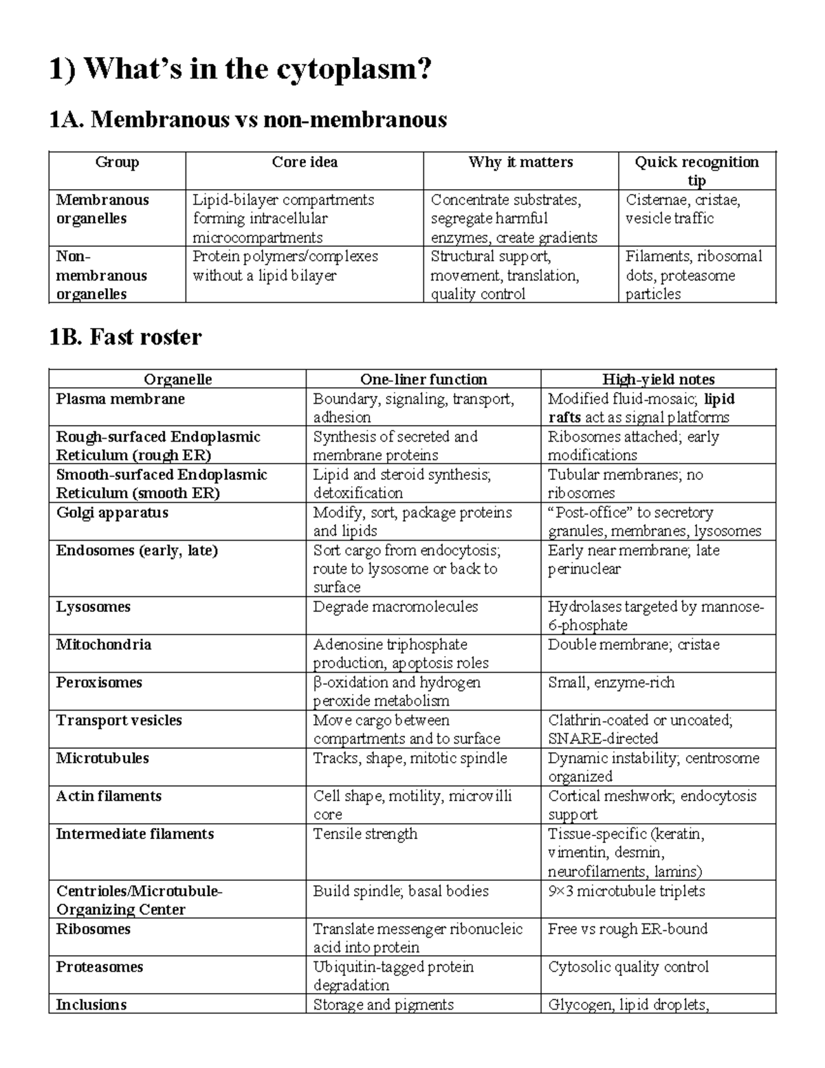 CELL 2: Cytoplasm Overview and Organelle Functions - Studocu