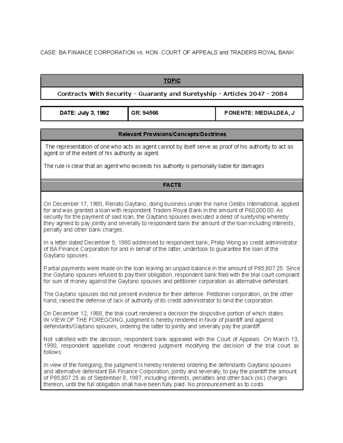 IV A (13) BA Finance Corporation vs CA and Traders BANK - CASE: BA ...