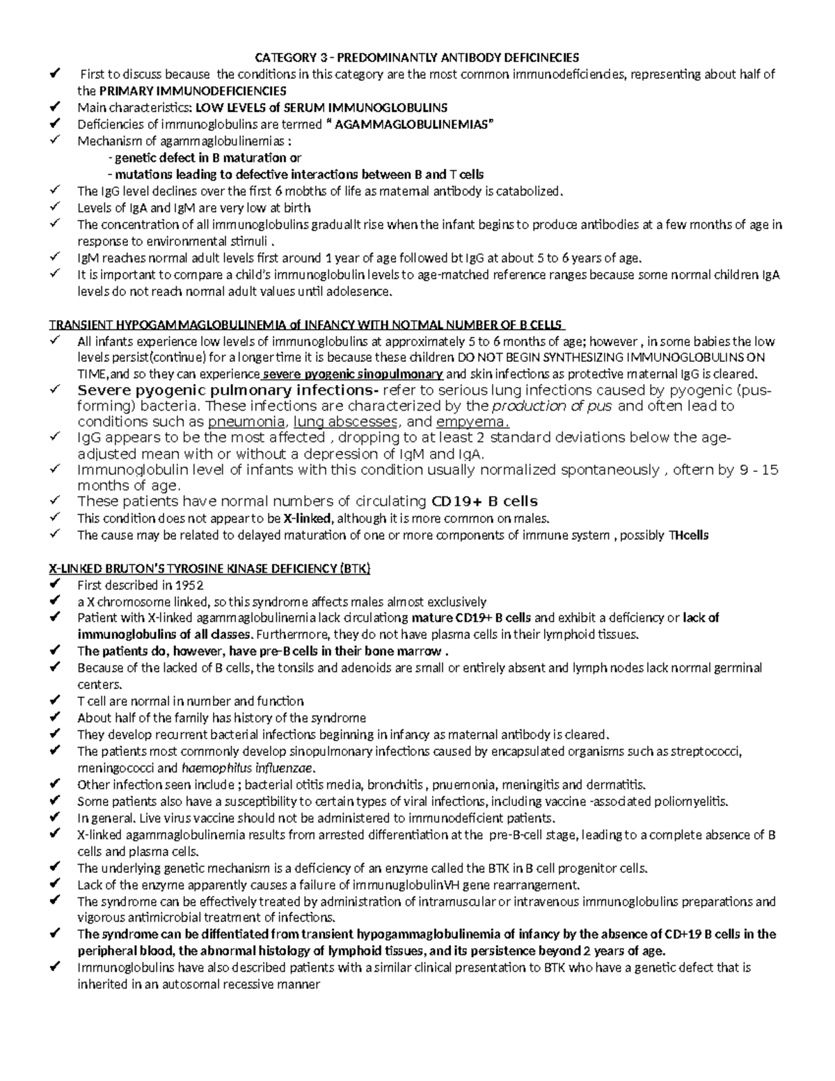 IS LEC - Summary of Predominantly Antibody Deficiencies in Medical Lab ...