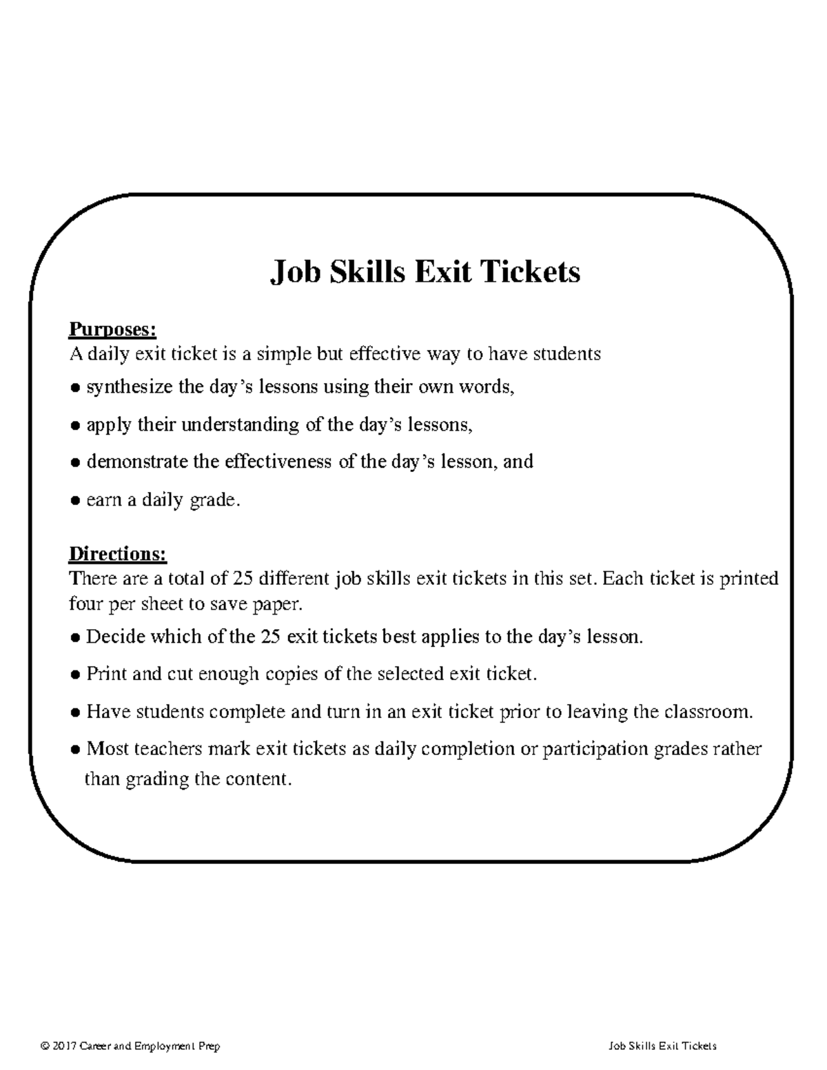 Exit Tickets - Job Skills - Job Skills Exit Tickets Purposes: A daily ...