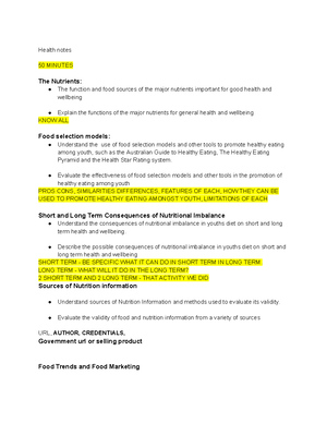 HHD AOS 1 Summary - HHD NOTES AOS 1 - Health Status Indicators Self ...