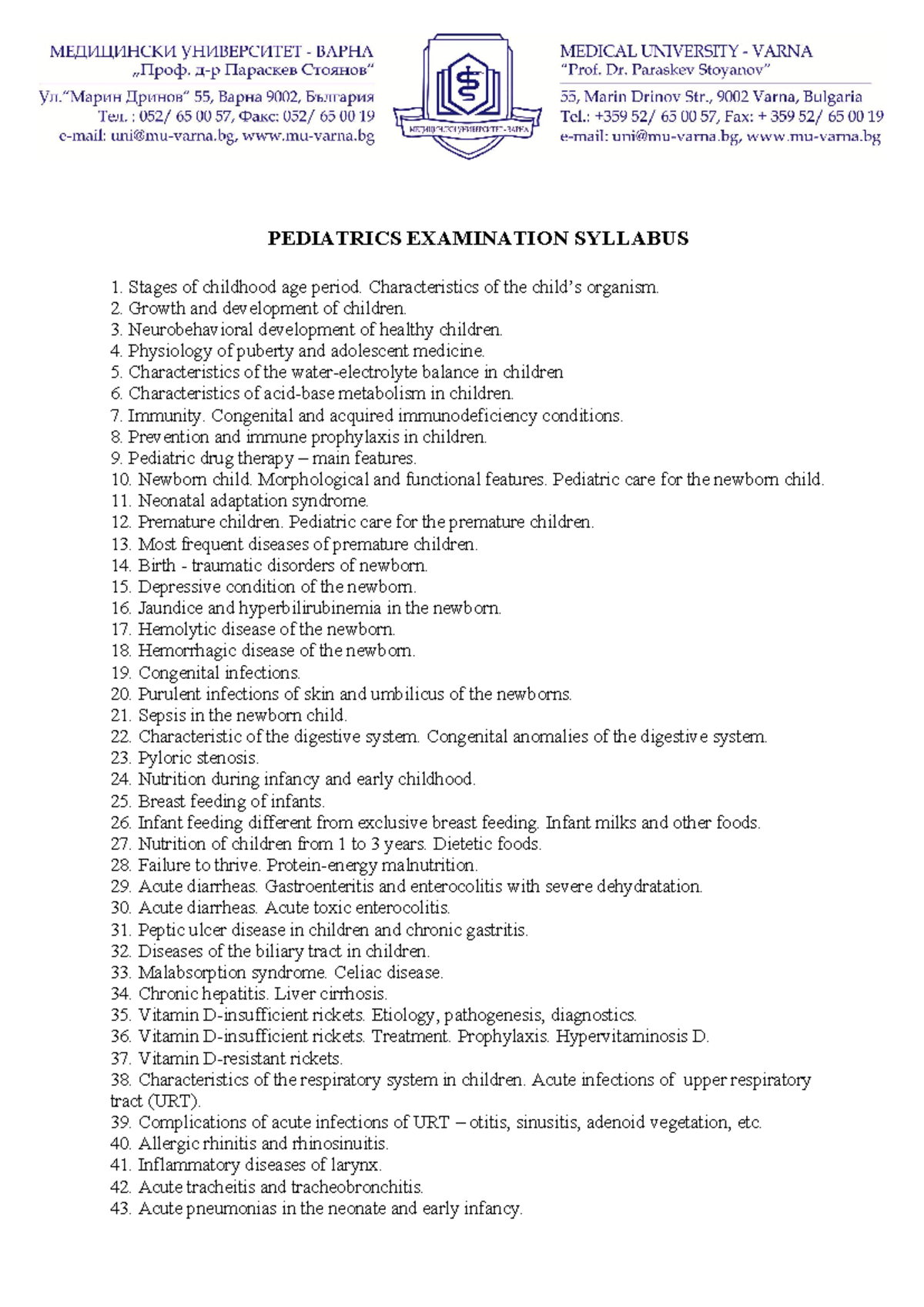 Pediatrics - Comprehensive Exam Syllabus Overview - Studocu