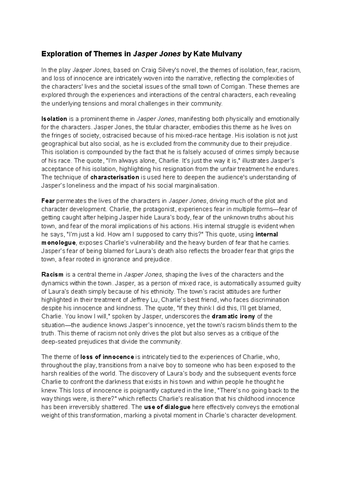 Exploration of Themes in Jasper Jones (ENG101 Essay Notes) - Studocu