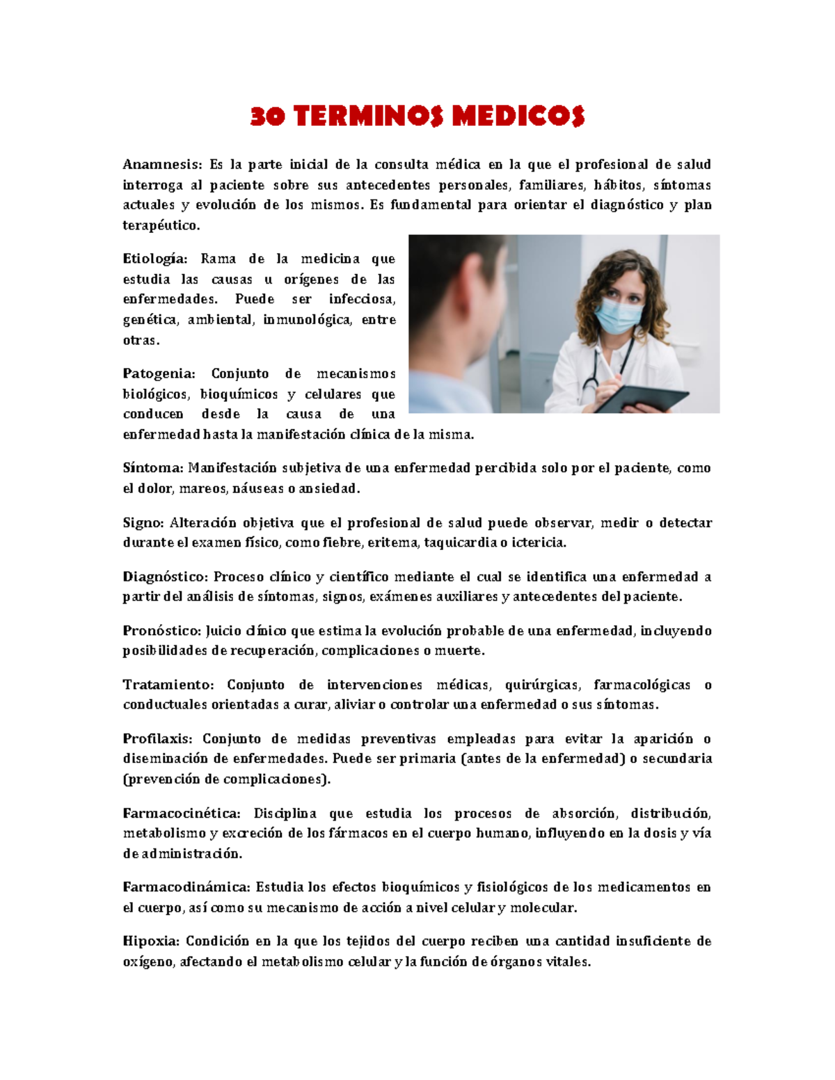 30 Términos Médicos Esenciales para Anamnesis y Diagnóstico - Studocu