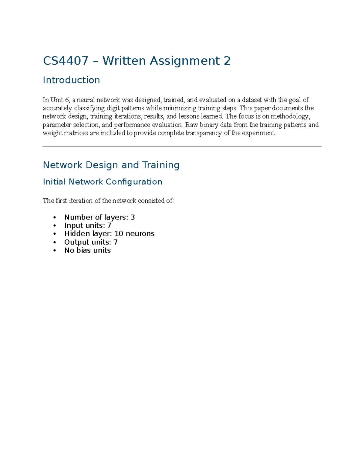 CS4407 Programming Assignment 2: Neural Network Design & Evaluation ...
