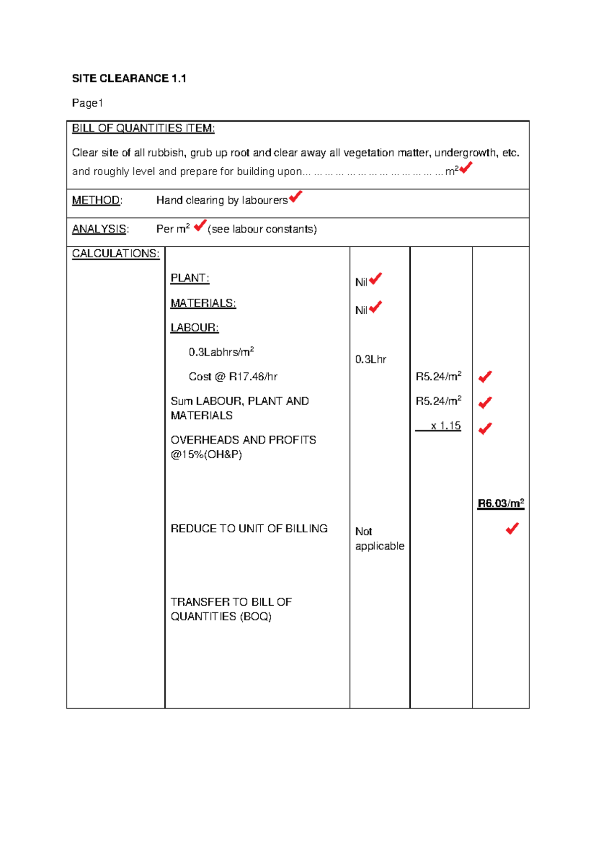 Bill of Quantities for Site Clearance and Excavation Methods - Studocu