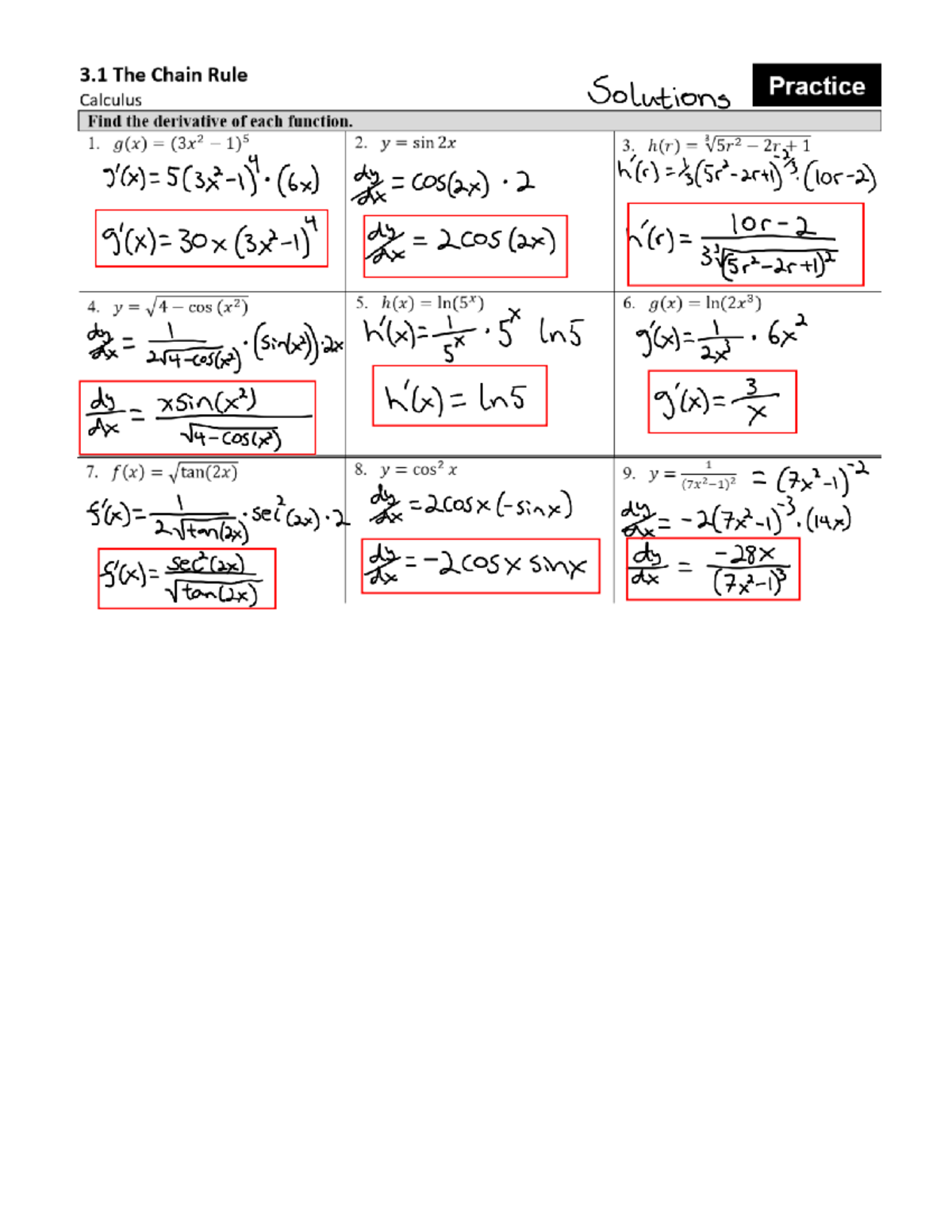 Calc 3 - Chain Rule Solutions Practice Answers - Studocu