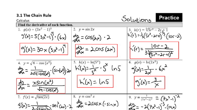 Calc 3 - Chain Rule Solutions Practice Answers - Studocu