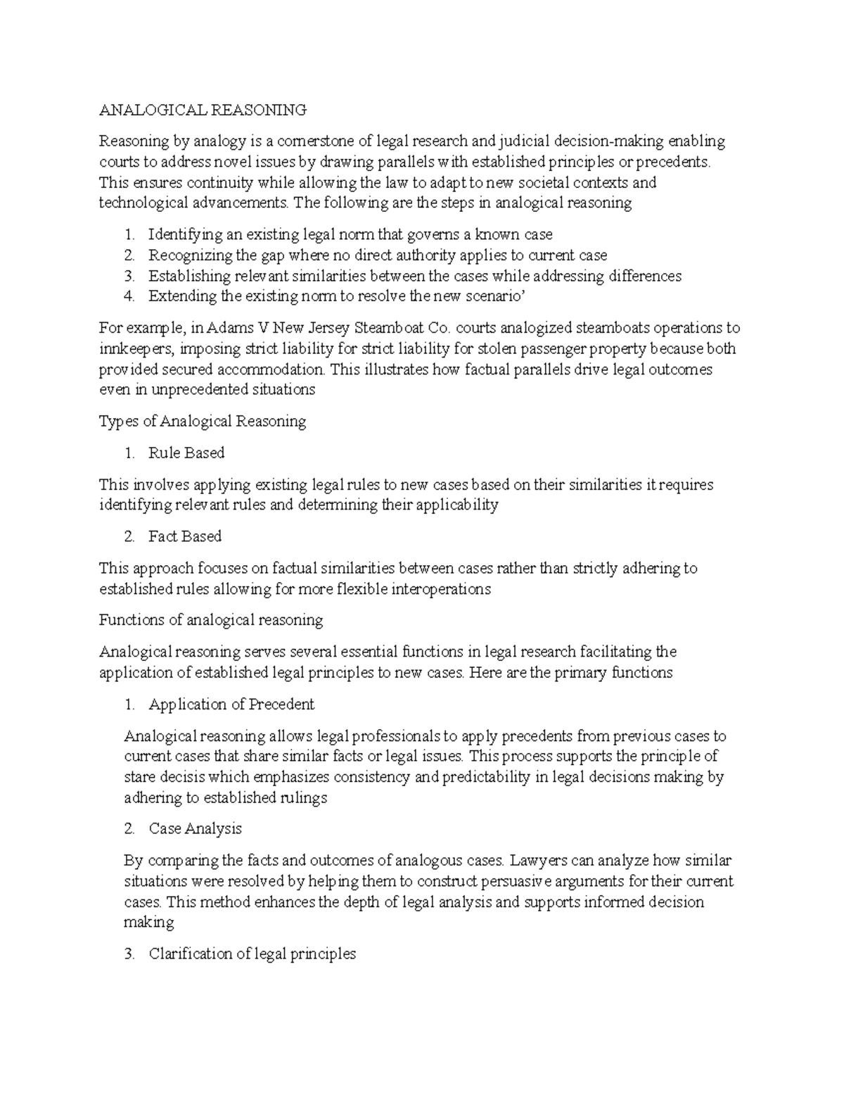 Legal Research: Analogical Reasoning in Judicial Decisions - Studocu