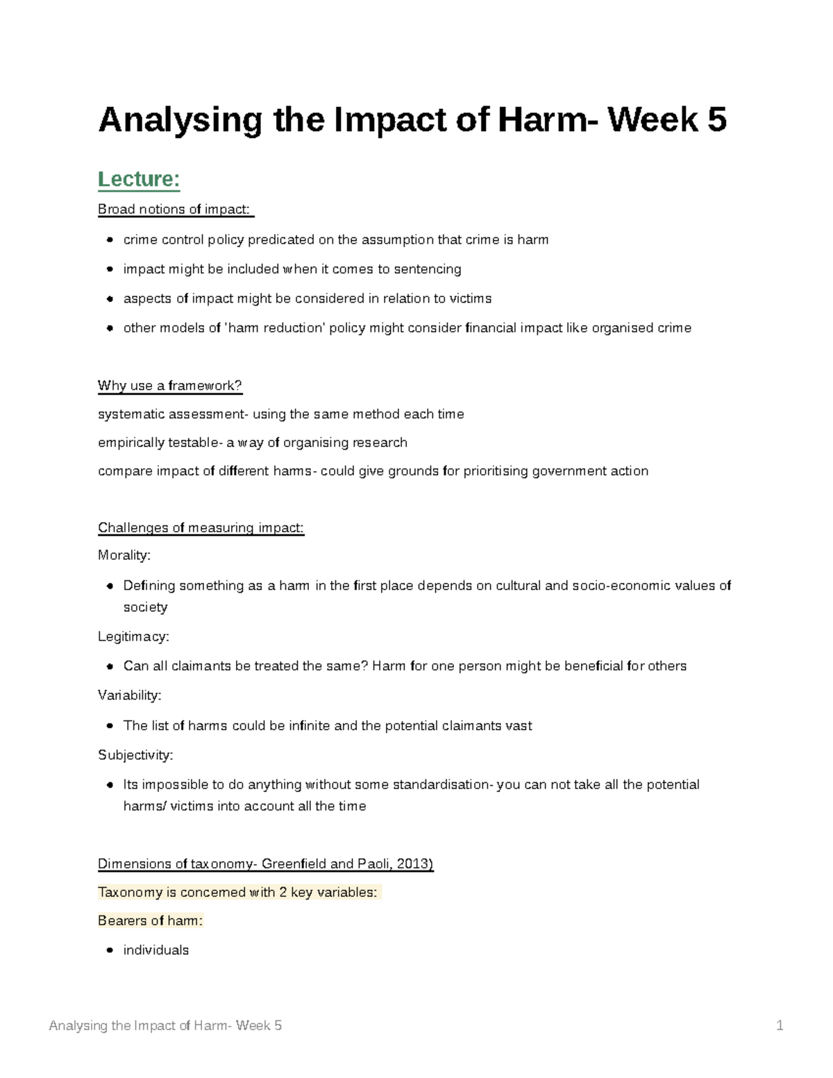 Impact of Harm Assessment Framework - Week 5 Lecture Notes - Studocu