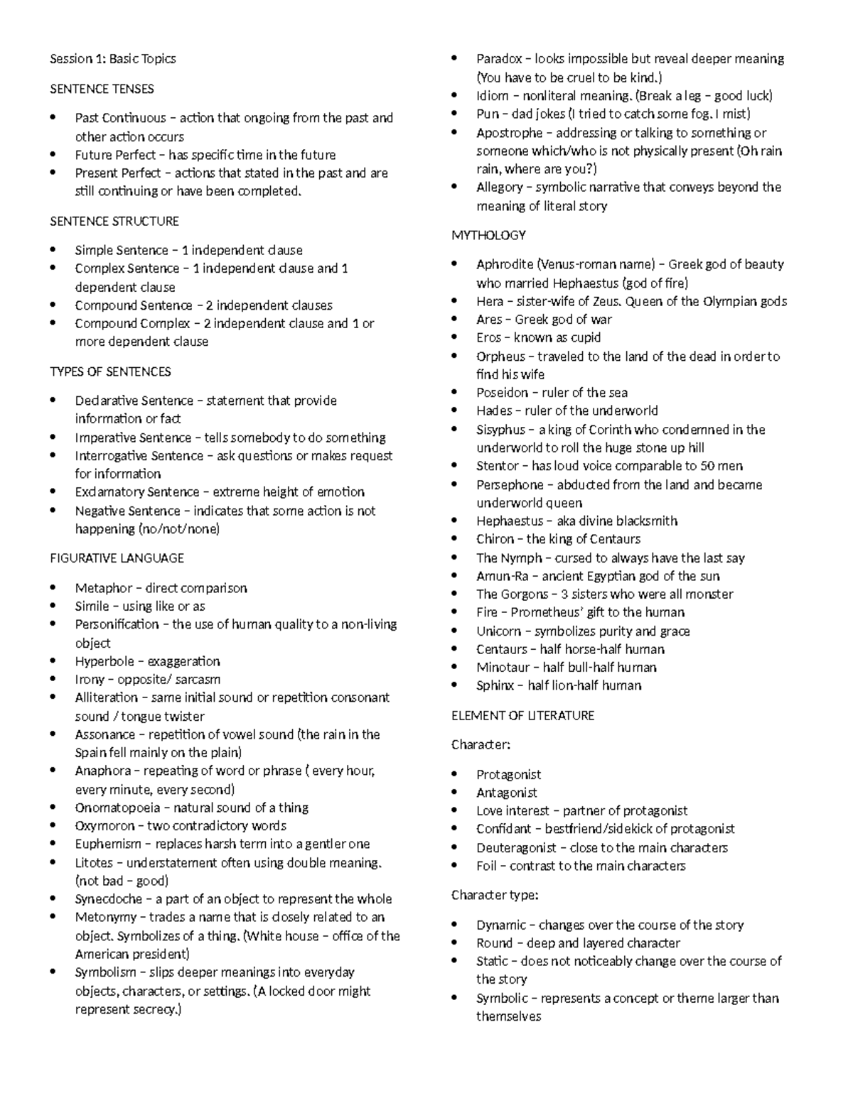 ENG 101: Session 1 - Basic Topics in Sentence Tenses & Structure - Studocu