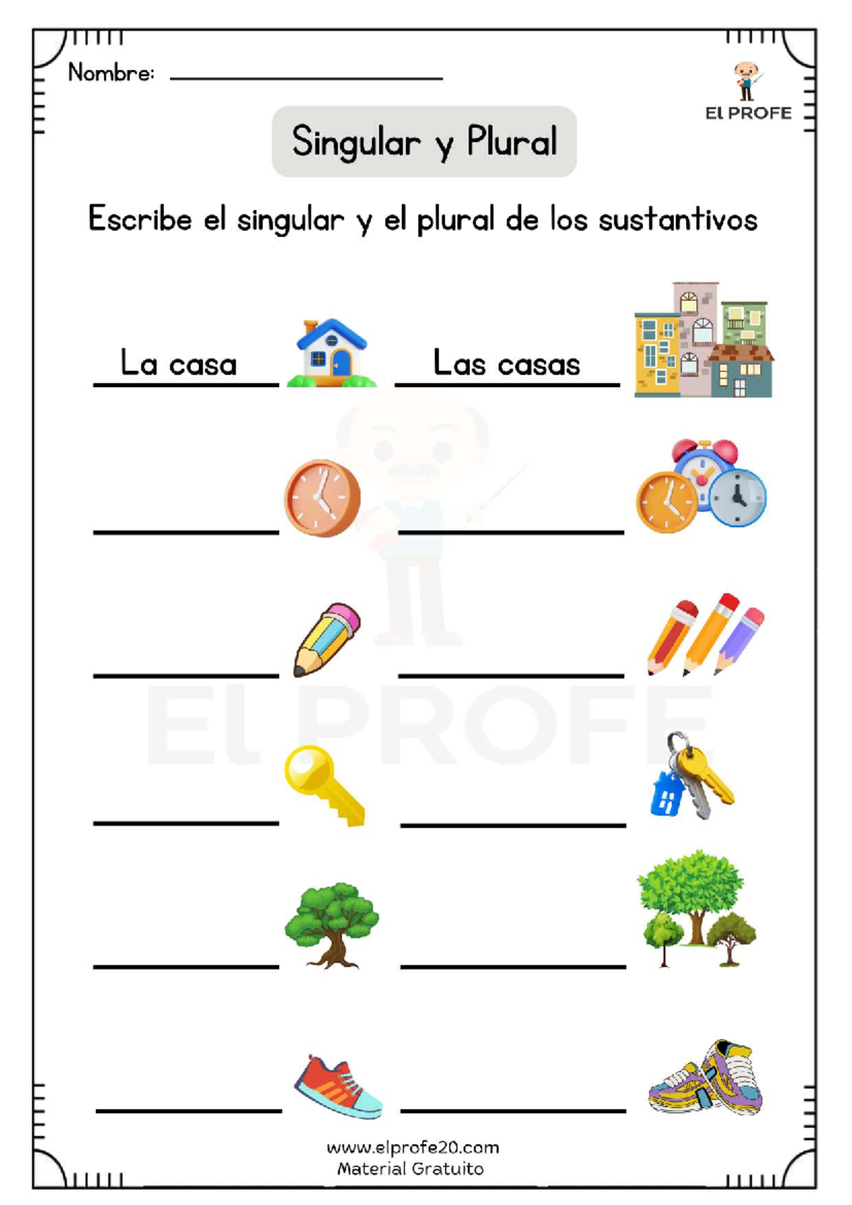Ejercicios de palabras en singular y plural - Educación física - Nombre ...