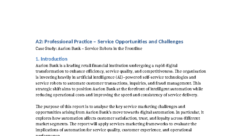 A2: Case Study on Aarion Bank's Service Automation Challenges and ...